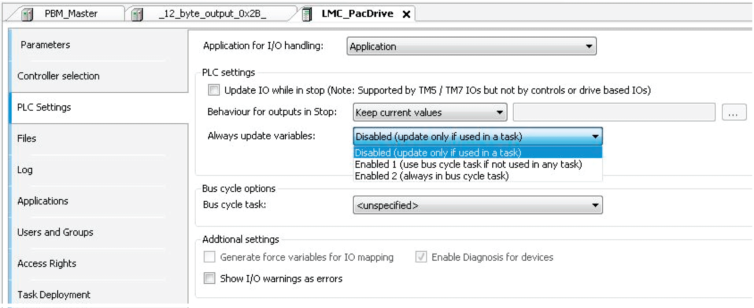 Configuration of the Fieldbus